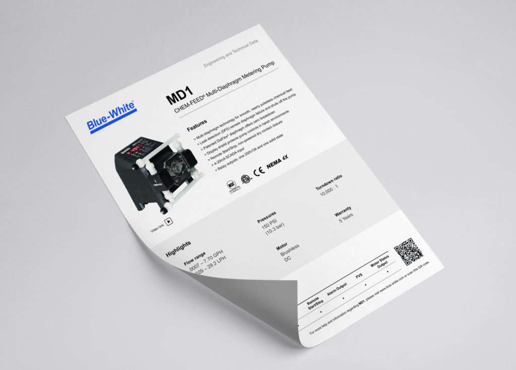 MD1 Technical Data Sheet - 85000-155 - Blue-White Industries