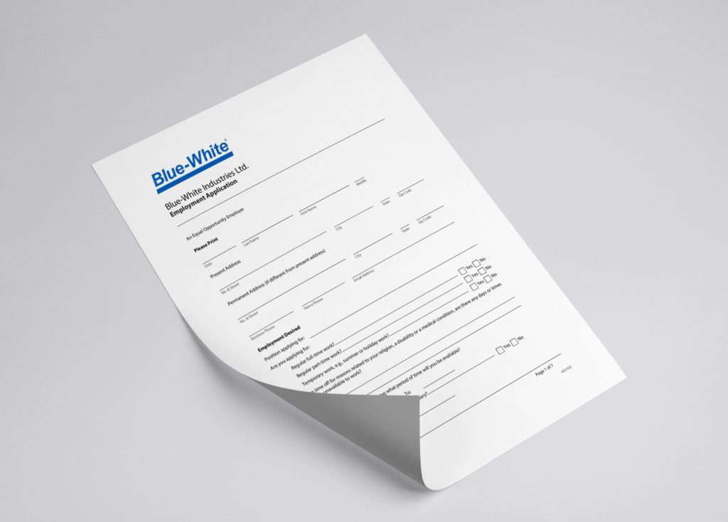 Blue-White Employment Application - Blue-White Industries