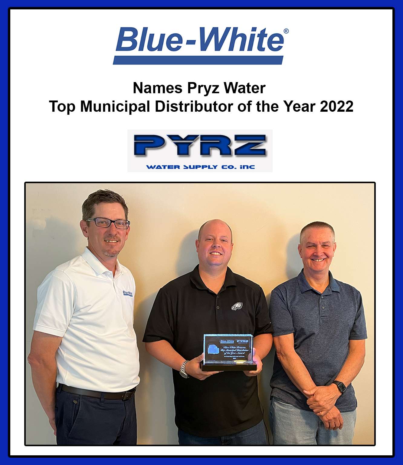 Blue-White Noemt Pyrz Water Gemeentelijke Distributeur van het Jaar ...
