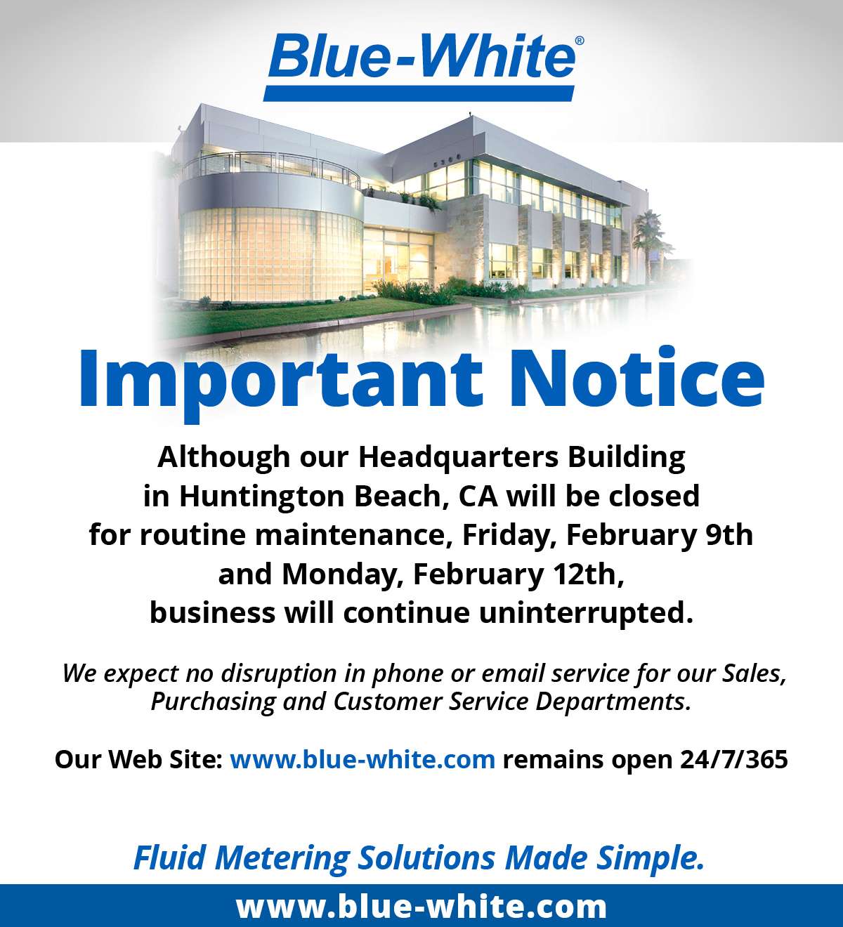 Important Notice - Blue-White Industries