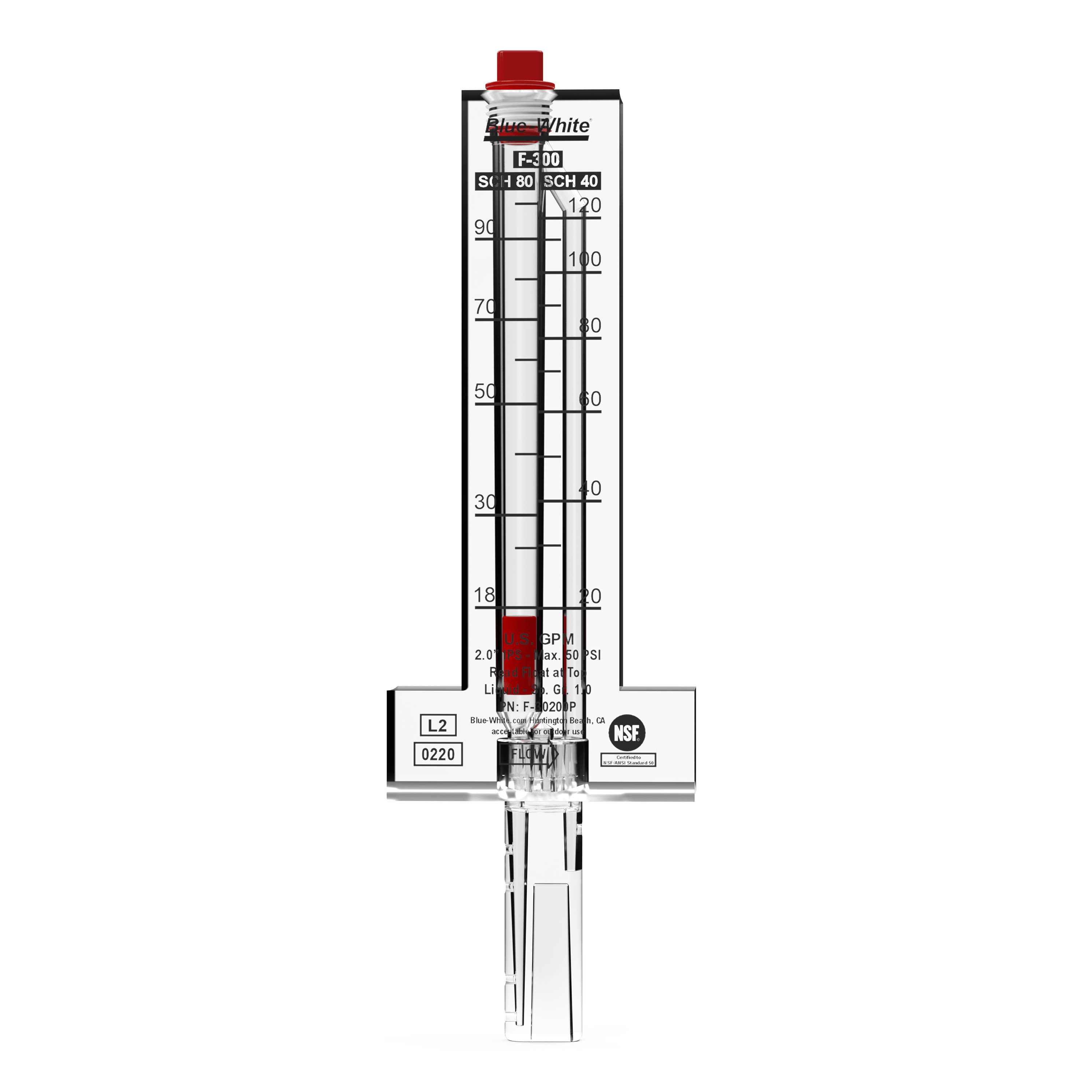 F-300 Pitot Tube Acrylic Flow Meter - Blue-White Industries