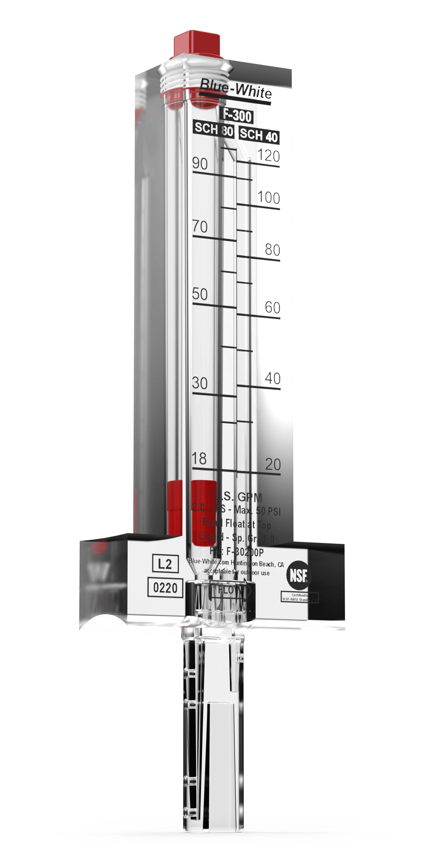 F-300 Pitotova trubice akrylový průtokoměr - Blue-White Obory